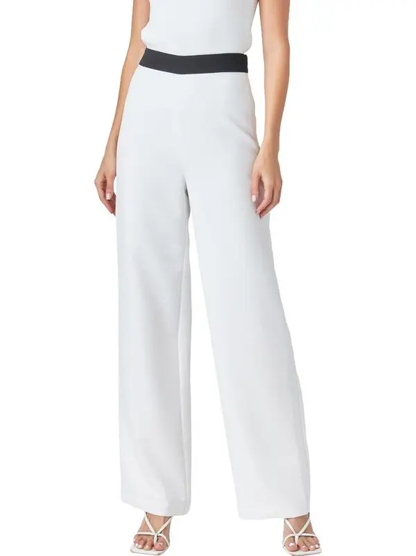 Endless Rose Contrast Band High-waisted Trousers - Off White