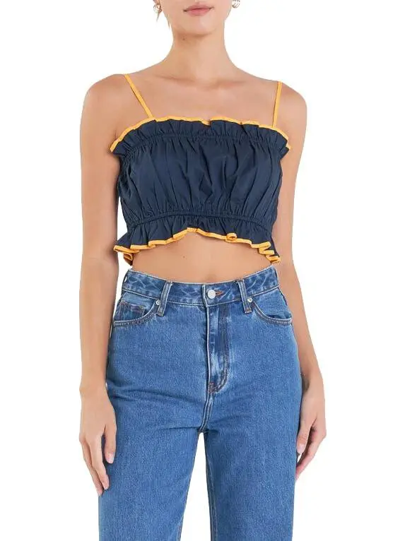 English Factory Cotton Crop Camisole - Navy