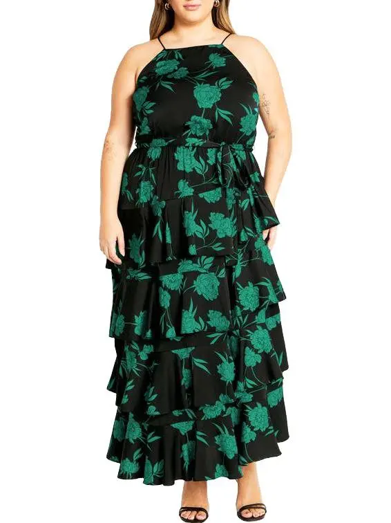 City Chic Joelle Tie Belt Maxi Dress - Aquarelle