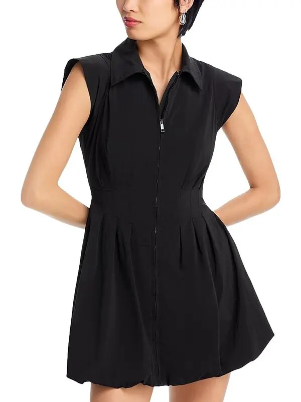 Steve Madden Dyanne Poplin Pleated Mini Dress - Black