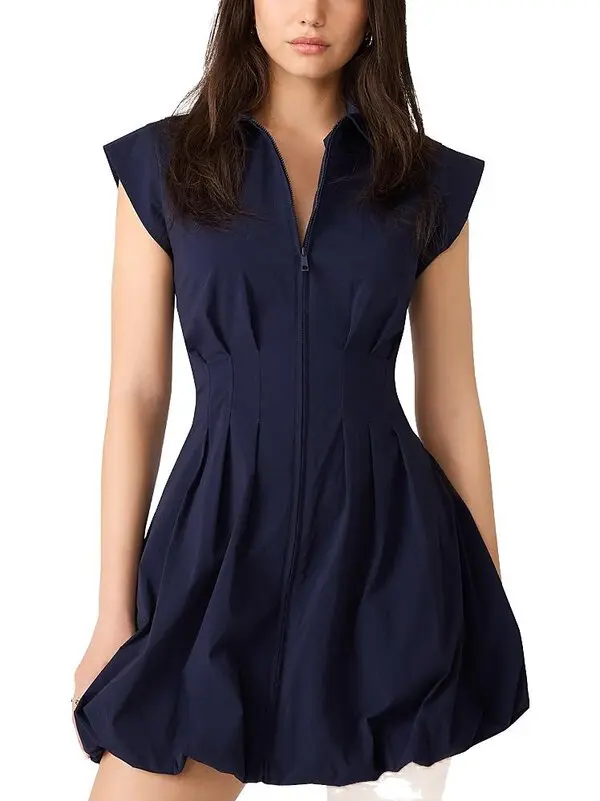 Steve Madden Dyanne Poplin Pleated Mini Dress - Midnight