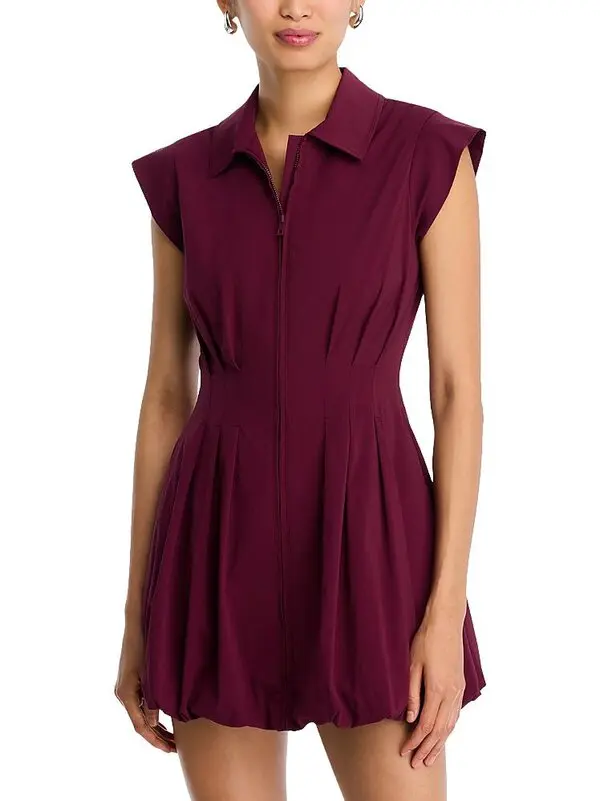 Steve Madden Dyanne Poplin Pleated Mini Dress - Wine