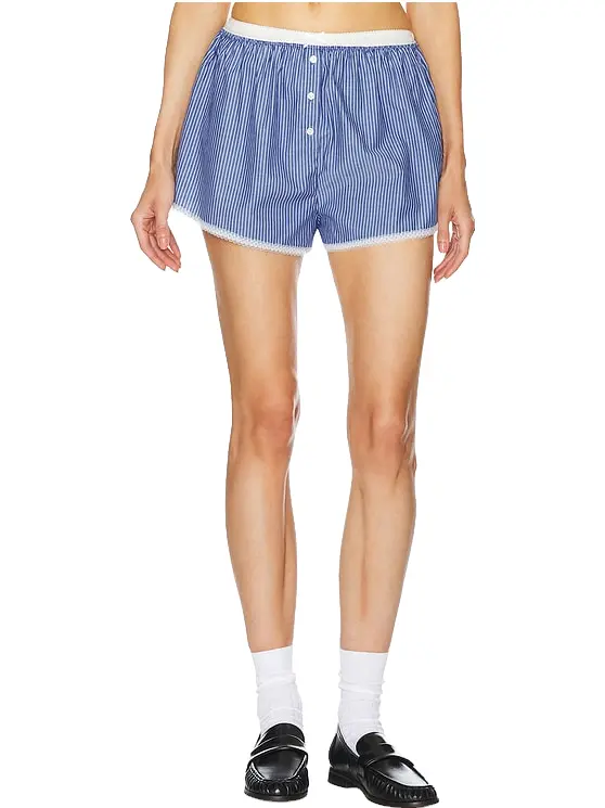 HELSA Pinstripe Poplin House Short In Blue - Blue Pinstripe