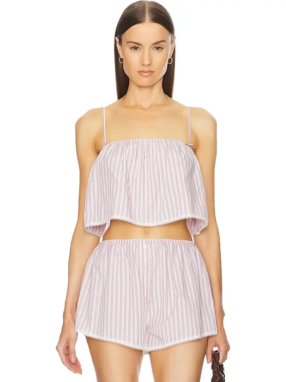 HELSA Wide Stripe Poplin Camisole - Mauve Stripe