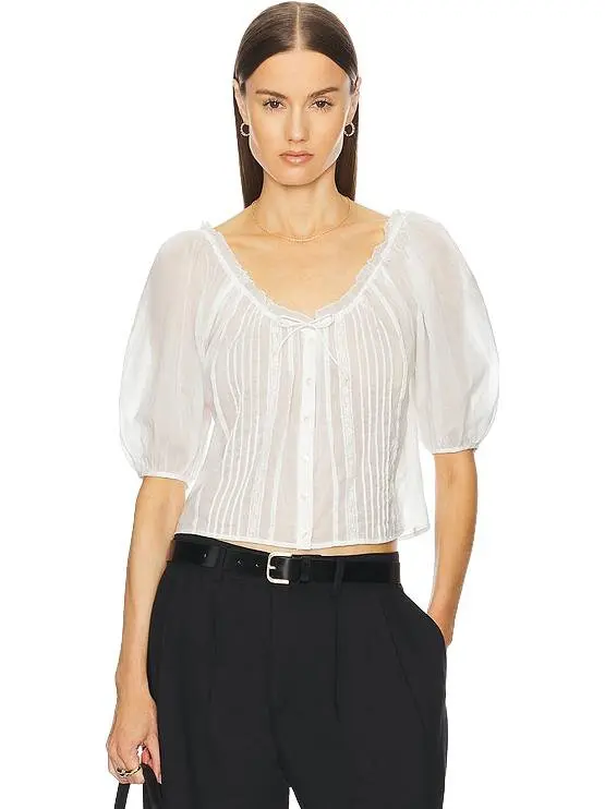HELSA Voile Peasant Blouse In White - Ivory
