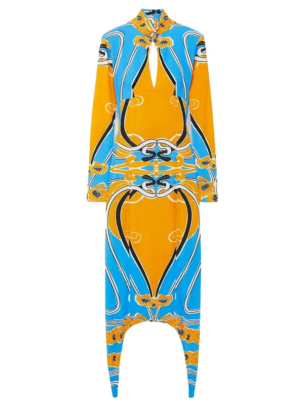 Patou Open-back Cutout Printed Midi Dress - Marigold