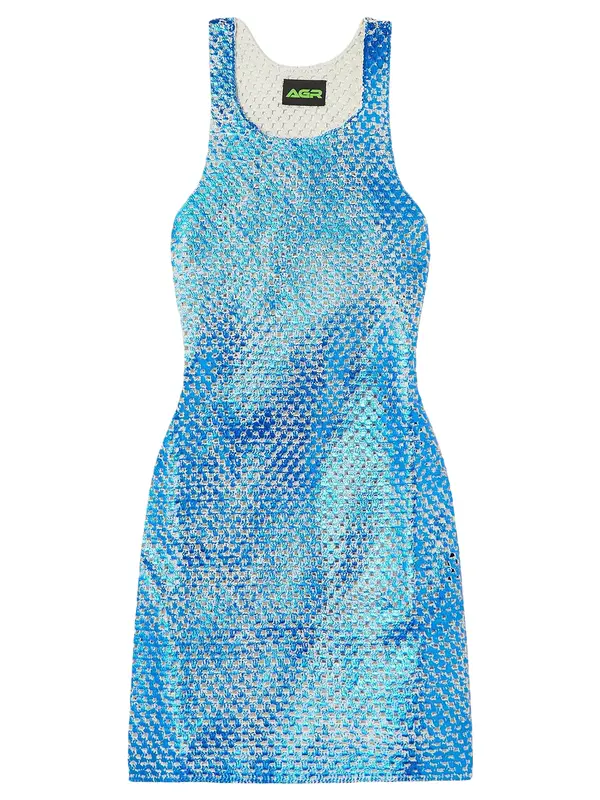 AGR Foiled Wisdom Metallic Crocheted Mini Dress - Blue