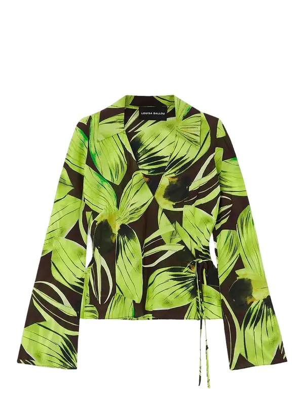LOUISA BALLOU Printed Wrap Blouse - Lime Green