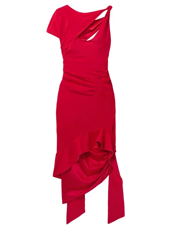 Commission Asymmetric Cutout Stretch-silk Satin Midi Dress - Red