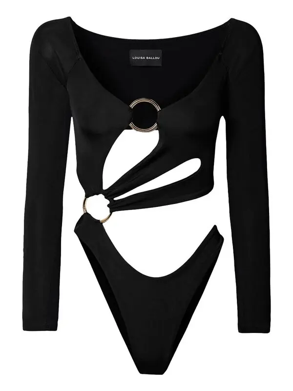 LOUISA BALLOU Cutout Embellished Stretch-jersey Bodysuit - Black