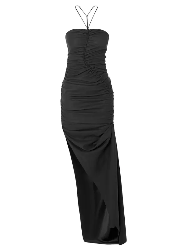 SUPRIYA LELE Asymmetric Cutout Ruched Crepe Midi Dress - Black