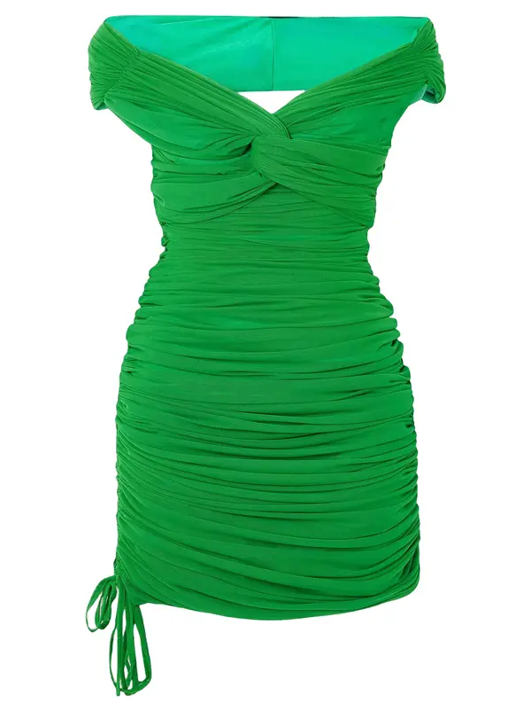 RICHARD QUINN Diana Off-the-shoulder Ruched Stretch-tulle Dress - Green