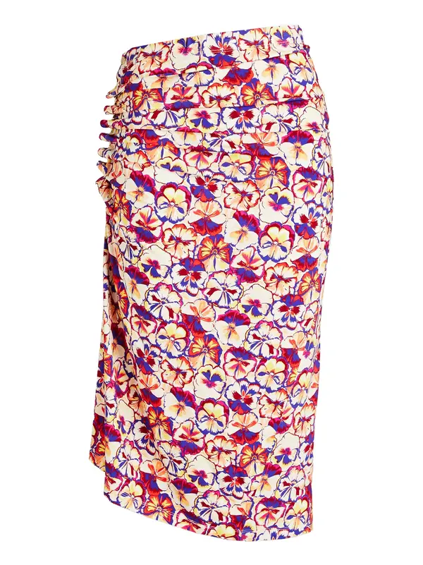 Rabanne Ruched Floral-print Jersey Midi Skirt - Cream