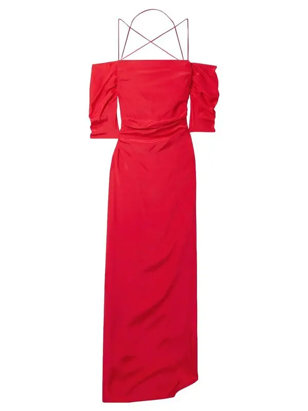 Gauge81 Samaca Cold-shoulder Ruched Silk Maxi Dress - Red