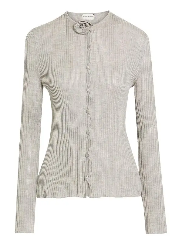 Magda Butrym Floral Appliquéd Ribbed Silk Cardigan - Stone
