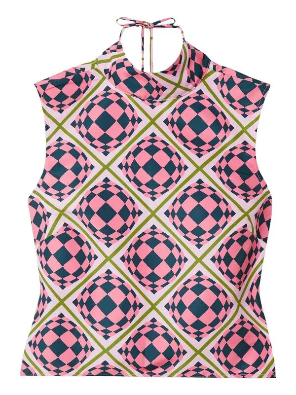 MAISIE WILEN Tied-up Open-back Printed Shell Top - Pink