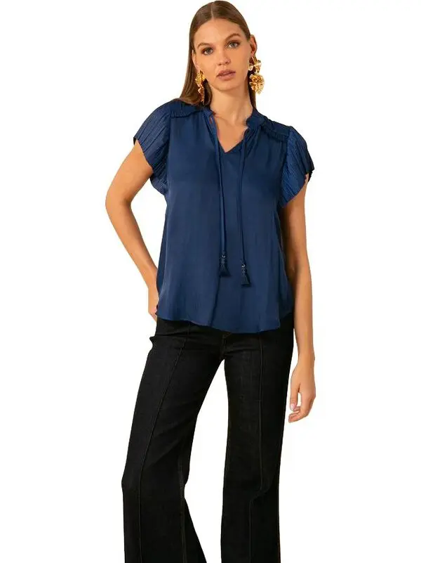 Hale Bob Aitana Solid Blouse - Navy