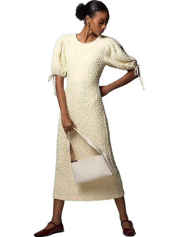English Factory Short-sleeve Textured Midi Dress - Cream