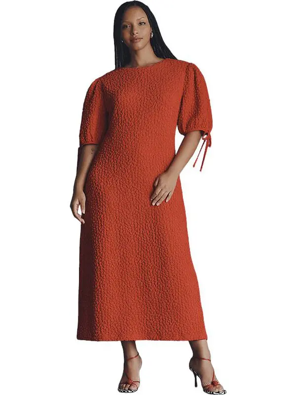 English Factory Short-sleeve Textured Midi Dress - Red