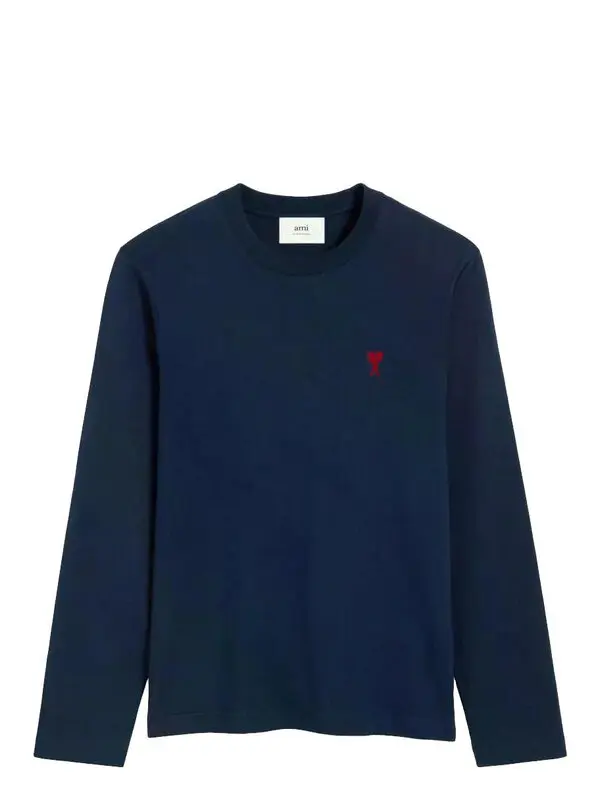 Ami Logo-embroidered Organic-cotton Long-sleeved T-shirt - Blue