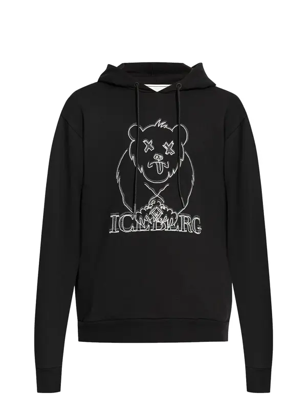 Iceberg Logo-embroidered Cotton Hoodie - Black