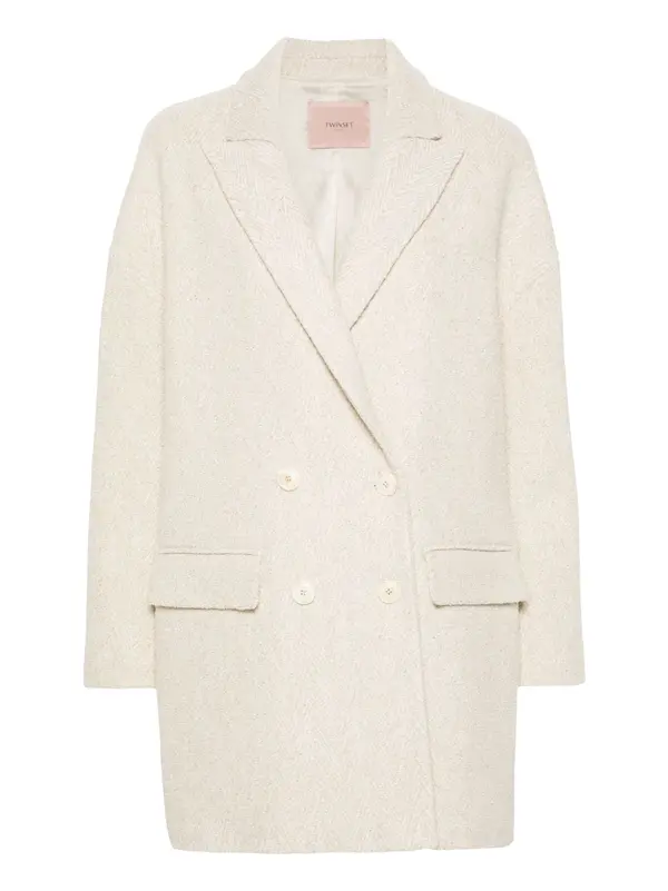TWINSET Herringbone Lurex Coat - Neutrals