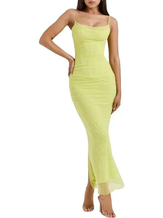 House Of Cb Nalini Mesh & Lace Corset Gown - Limeade