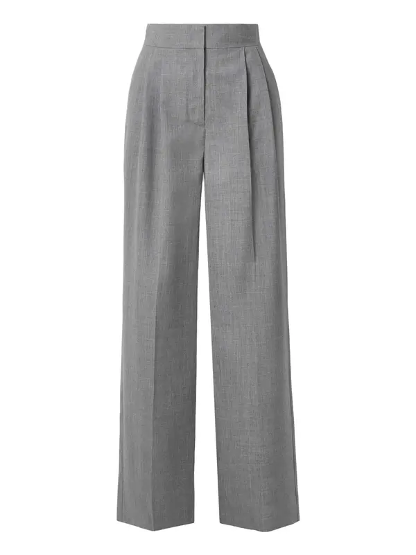 Erdem Pleated Wool Straight-leg Trousers - Gray