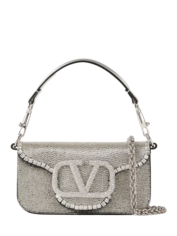 Valentino Garavani Locò Small Embellished Shoulder Bag - Silver