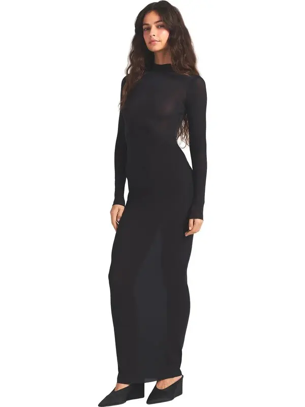 SKIMS Long Sleeve Sheer Maxi Dress - Obsidian