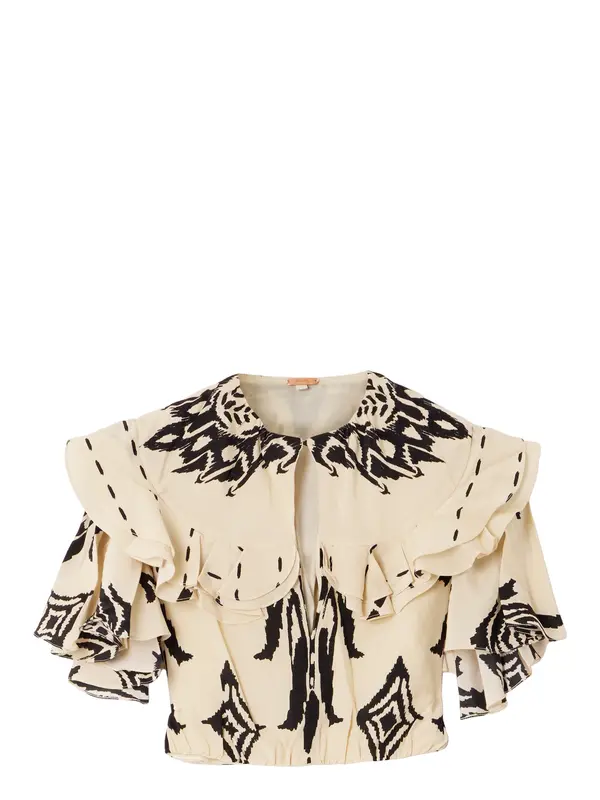 Johanna Ortiz Influencial Tribes Cropped Silk-chiffon Top - Ivory