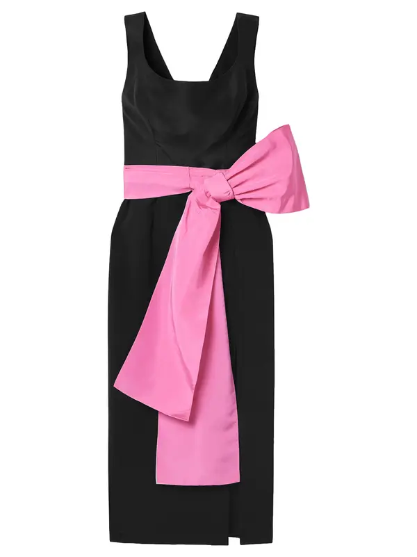 Carolina Herrera Belted Silk-faille And Crepe Midi Dress - Black