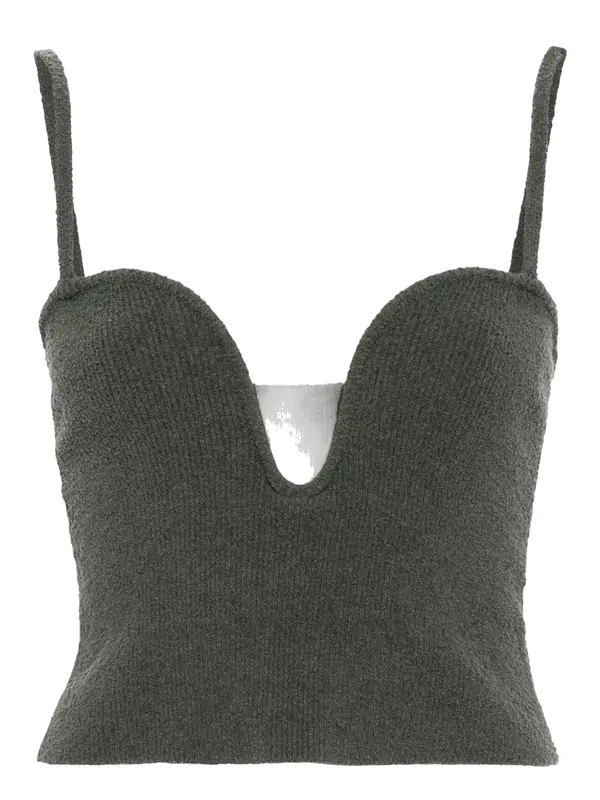 Nanushka Bouclé Cropped Tank Top - Green