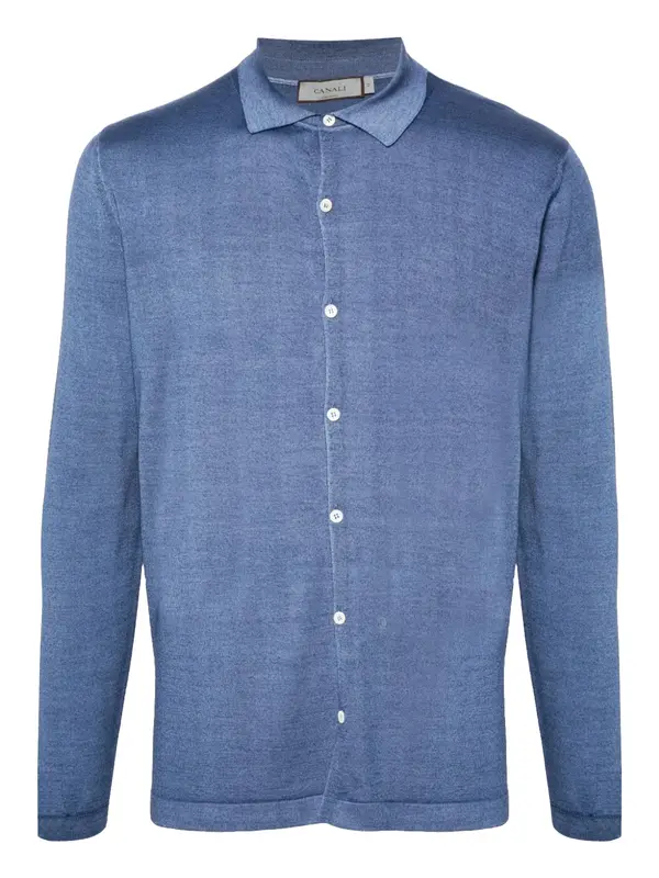 Canali Polo-collar Cardigan - Blue