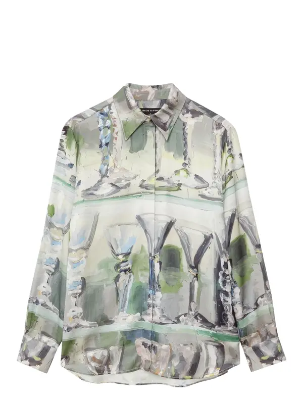 MSGM Painterly-print Long-sleeve Shirt - Green