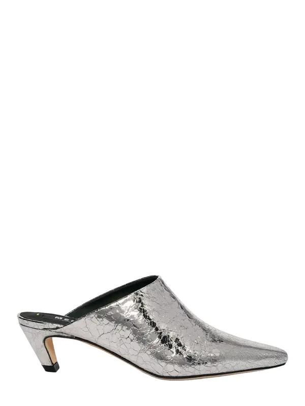 MSGM Metallic Leather Mules - Silver
