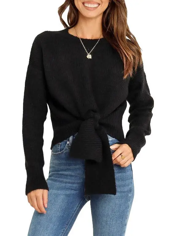 PETAL & PUP Captivate Tie Hem Sweater - Black