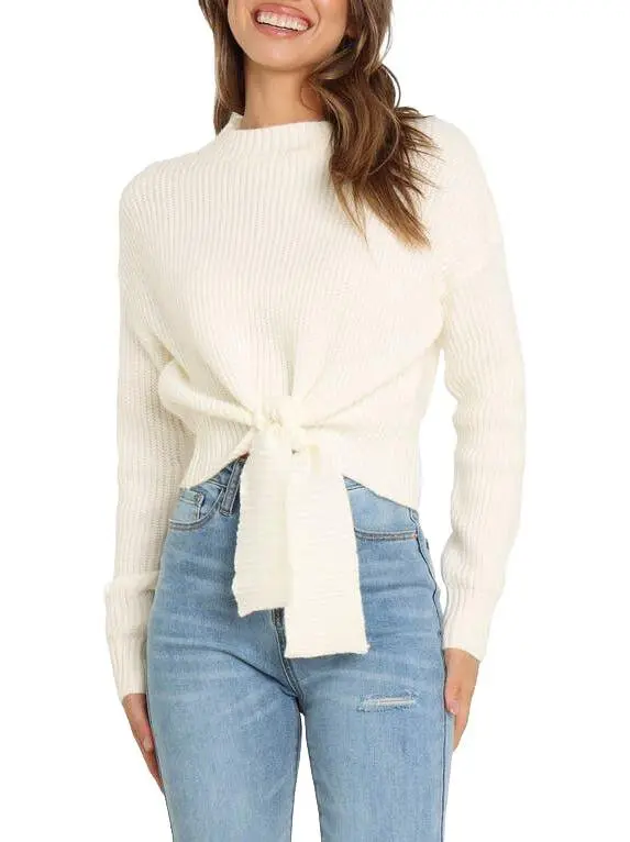 PETAL & PUP Captivate Tie Hem Sweater - Cream