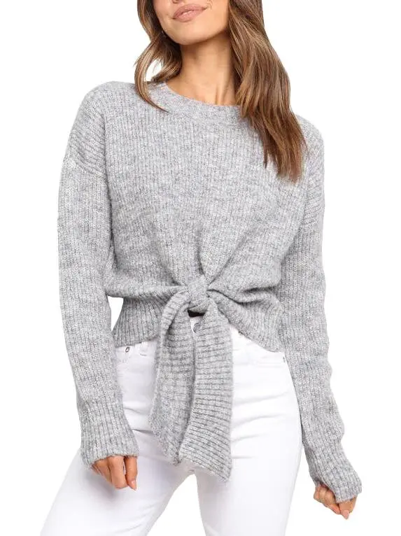 PETAL & PUP Captivate Tie Hem Sweater - Grey