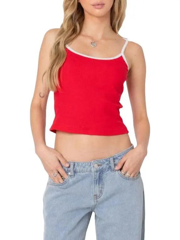 EDIKTED Franky Contrast Trim Rib Camisole - Red