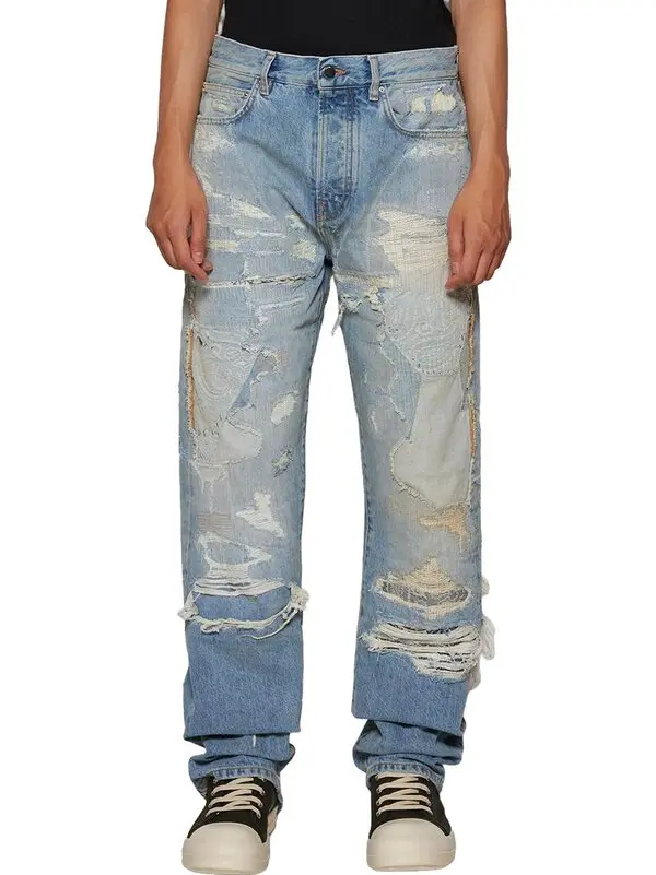 Amiri Repaired Straight Leg Jeans - Blue