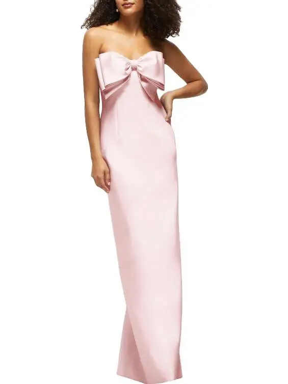 Alfred Sung Bow Detail Strapless Satin Twill Column Gown - Ballet Pink