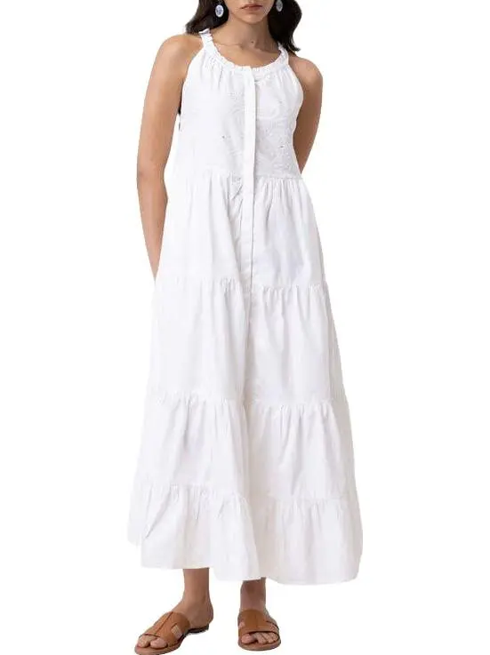 REISTOR Embroidered Tiered Maxi Dress - White Floral