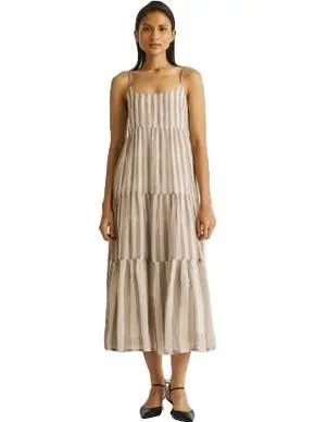 REISTOR Strappy Tiered Maxi Dress - Beige