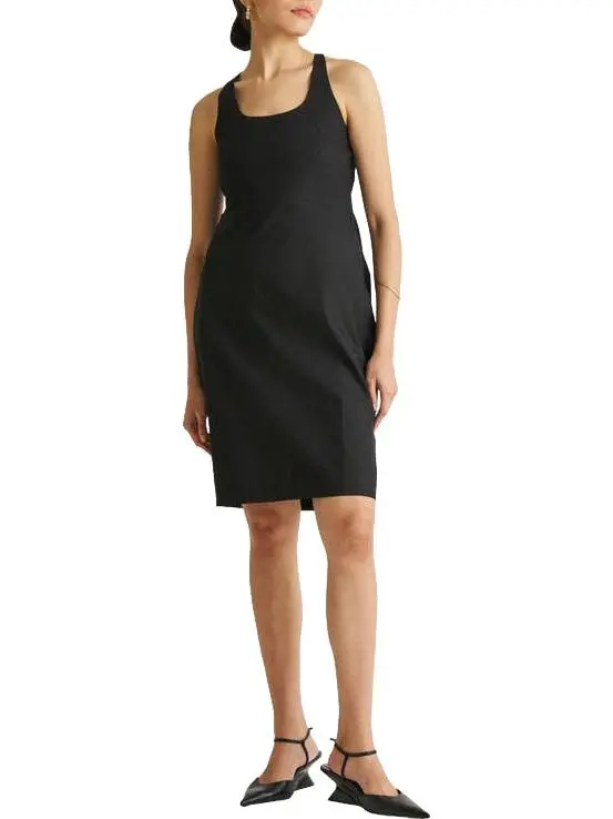 REISTOR Fitted Knee Length Dress With Optional Belt - Black