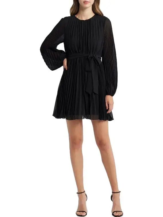 Sam Edelman Tie Belt Plissé Minidress - Black