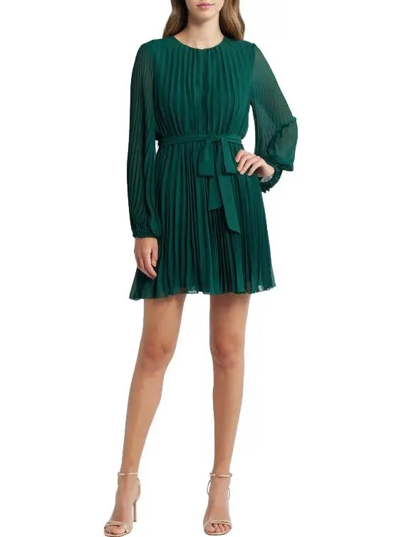 Sam Edelman Tie Belt Plissé Minidress - Hunter