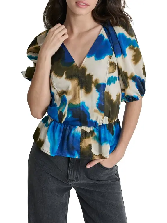 Dkny Abstract Print Peplum Top - Ink Swirl