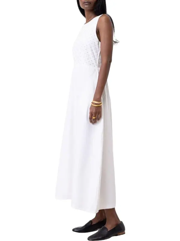 REISTOR Embroidered Cross-back Midi Dress - Solid