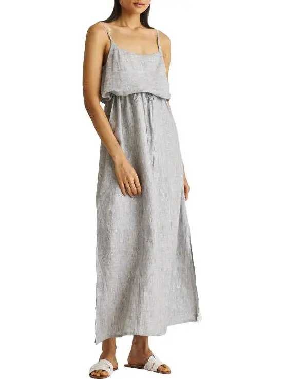 REISTOR Strappy Maxi Dress With Tie Waist And Side Slits - Pin-striped